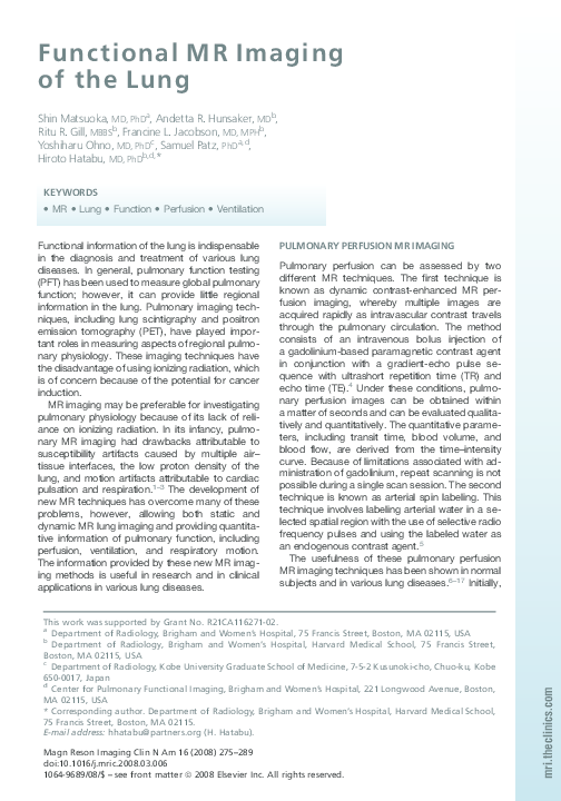 (PDF) Functional MR imaging of the lung