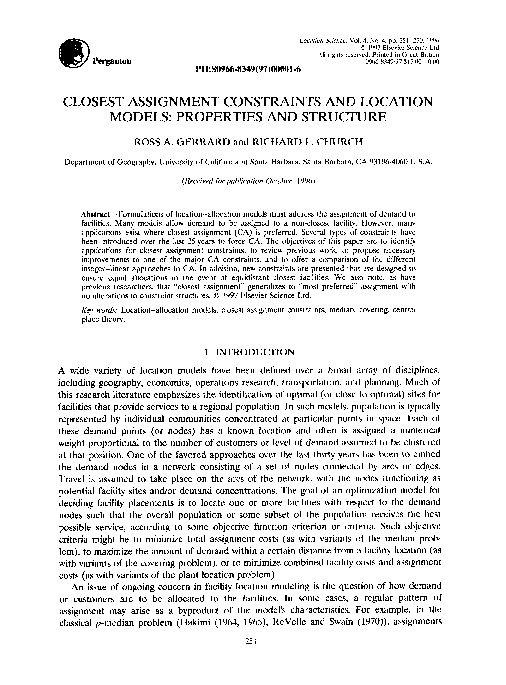 (PDF) Closest assignment constraints and location models: Properties and structure