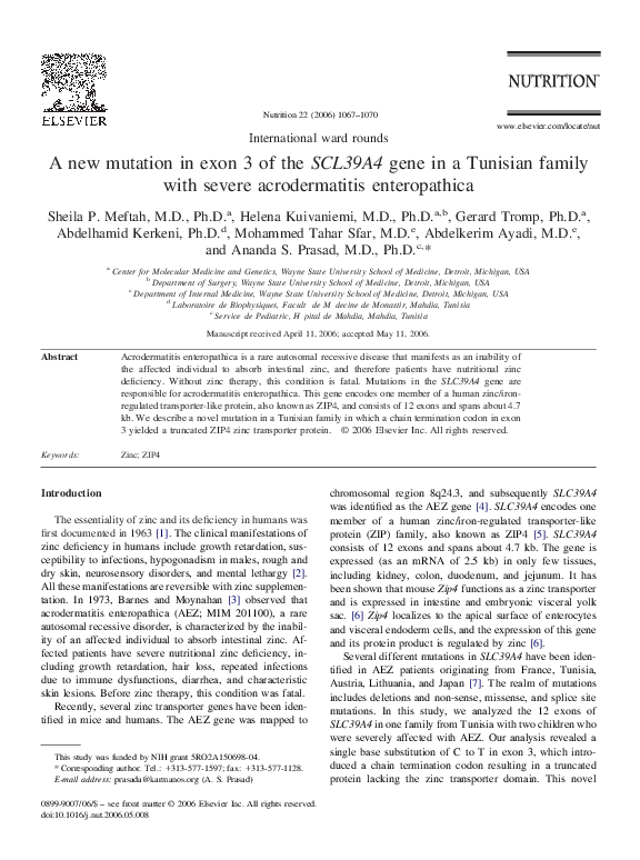 (PDF) A new mutation in exon 3 of the SCL39A4 gene in a Tunisian family ...