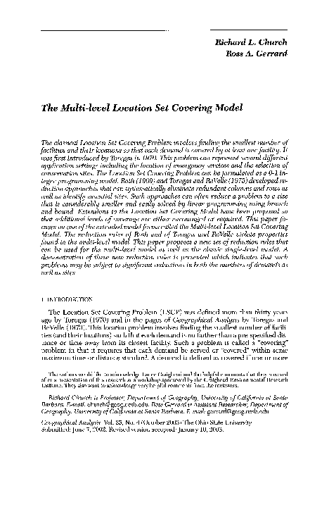 (PDF) The Multi-level Location Set Covering Model