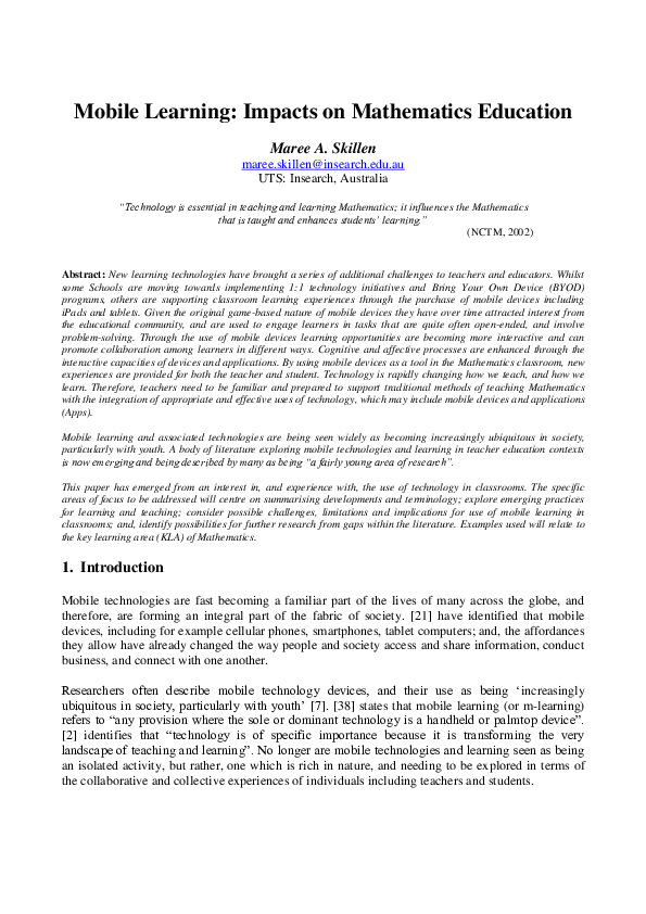 (PDF) Mobile Learning: Impacts on Mathematics Education