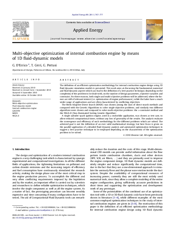 (PDF) Multi-objective optimization of internal combustion engine by ...
