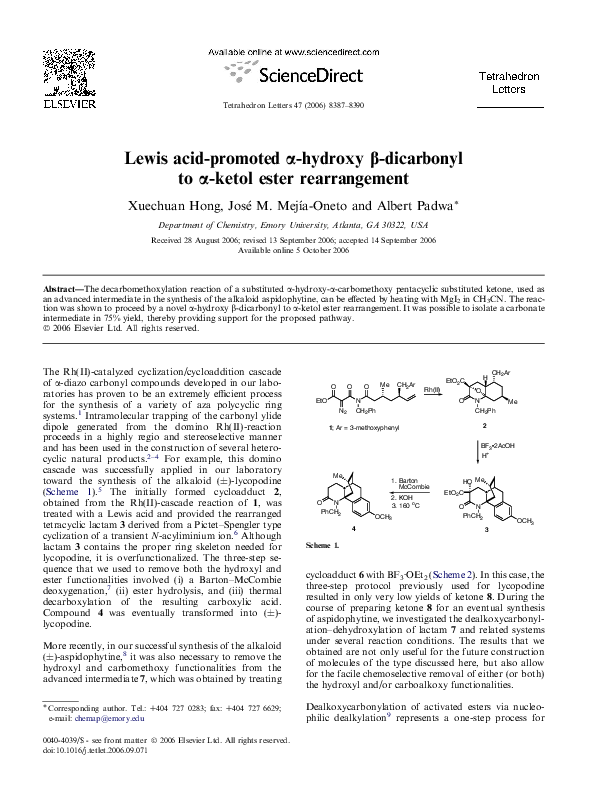 (PDF) Lewis acid- promoted α-hydroxy β-dicarbonyl to α-ketol ester ...