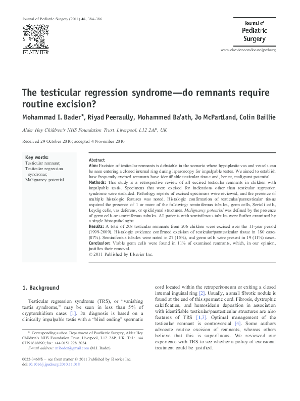 (PDF) The testicular regression syndrome—do remnants require routine ...