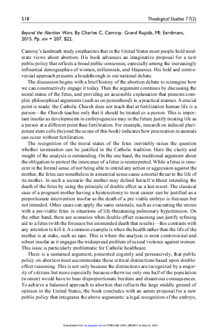 (PDF) Gerard Magill review of Beyond the Abortion Wars