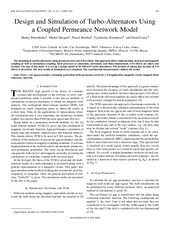 (PDF) Design and simulation of turbo-alternators using a coupled permeance network model