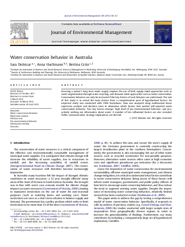 (PDF) Water conservation behavior in Australia