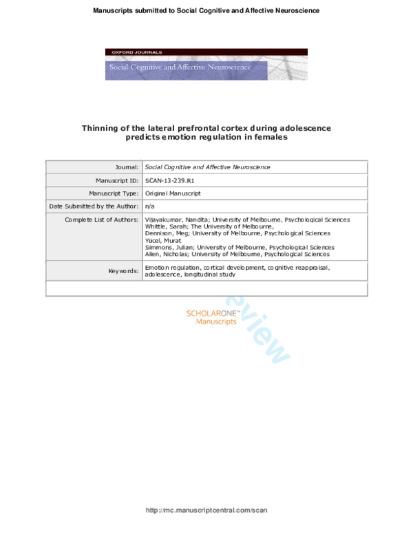 (PDF) Thinning of the lateral prefrontal cortex during adolescence ...