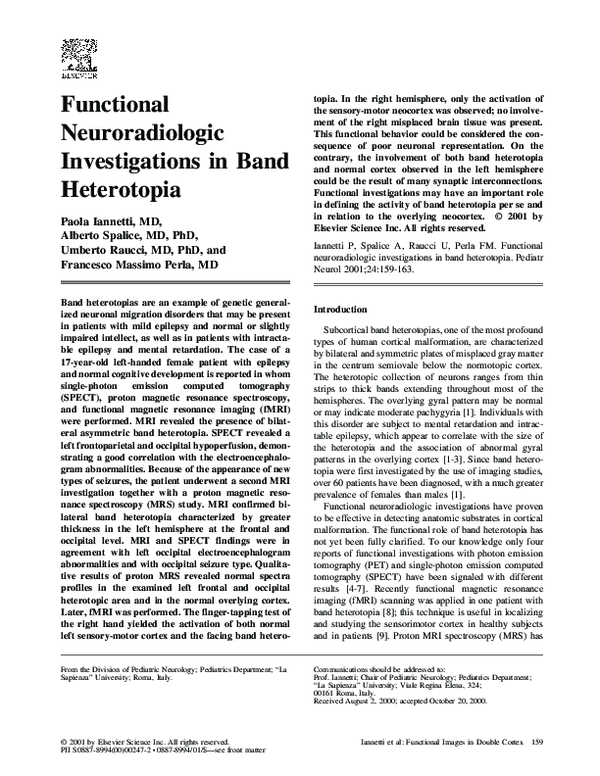 (PDF) Functional neuroradiologic investigations in band heterotopia