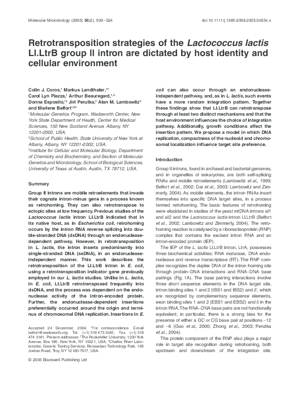 (PDF) Retrotransposition strategies of the Lactococcus lactis Ll.LtrB ...
