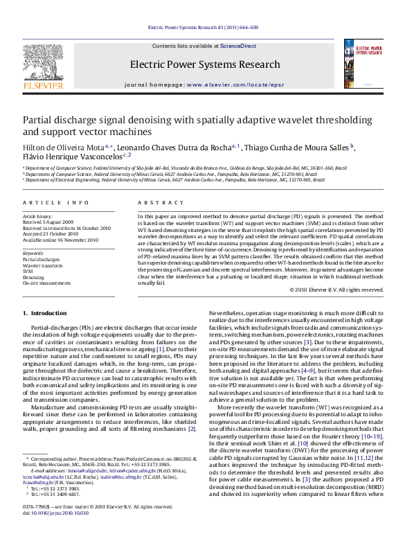 (PDF) Partial discharge signal denoising with spatially adaptive wavelet thresholding and ...