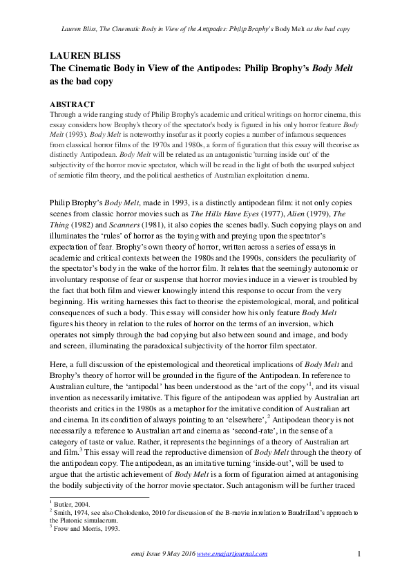 (PDF) The Cinematic Body in View of the Antipodes: Philip Brophy's Body ...