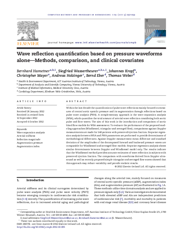 Pdf Wave Reflection Quantification Based On Pressure Waveforms Alone