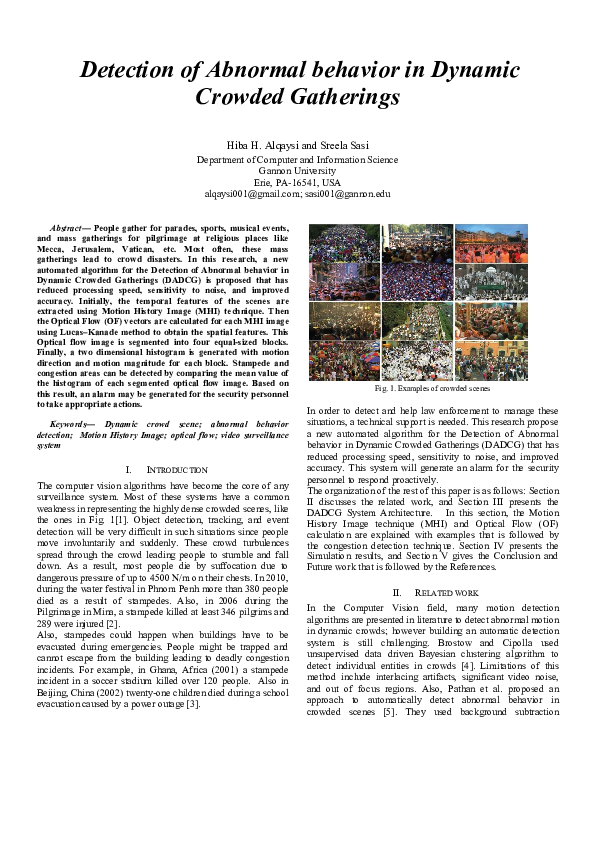 (PDF) Detection of Abnormal behavior in Dynamic Crowded Gatherings