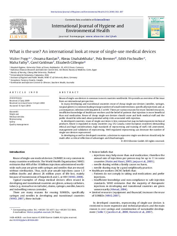 (PDF) What is the use? An international look at reuse of single-use ...