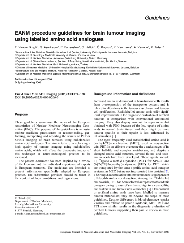 (PDF) EANM procedure guidelines for brain tumour imaging using labelled ...