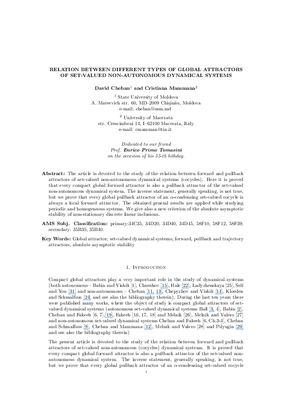 Pdf Relation Between Different Types Of Global Attractors Of Set Valued Nonautonomous