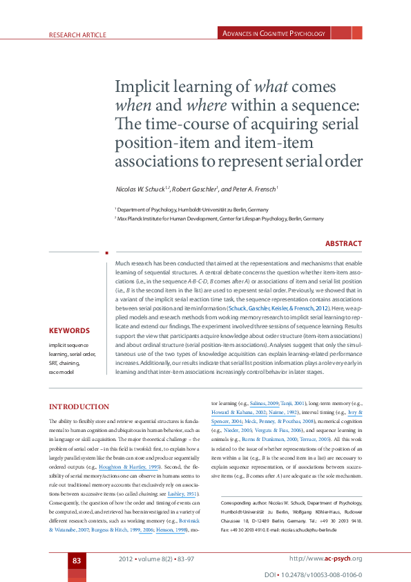 (PDF) Implicit learning of what comes when and where within a sequence: The time-course of ...