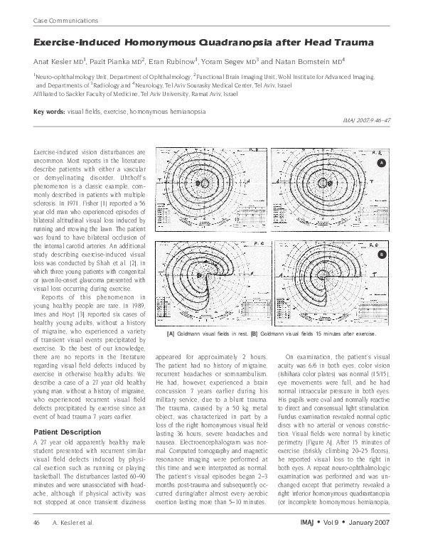 (PDF) Exercise-induced homonymous quadranopsia after head trauma