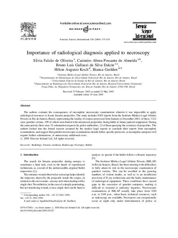 (PDF) Importance of radiological diagnosis applied to necroscopy