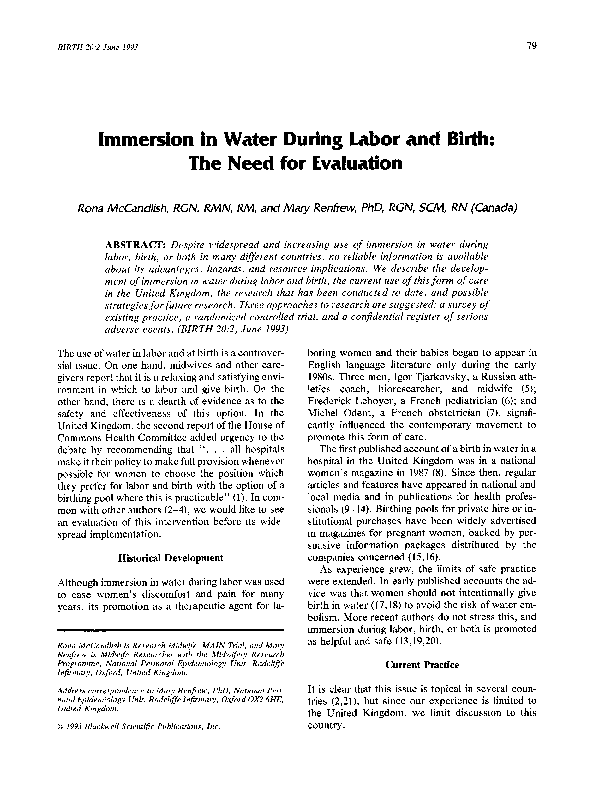 (PDF) Immersion in Water During labor and Birth: The Need for Evaluation