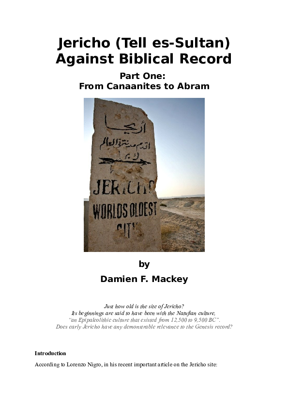 (DOC) Jericho (Tell es-Sultan) Against Biblical Record. Part One: From ...