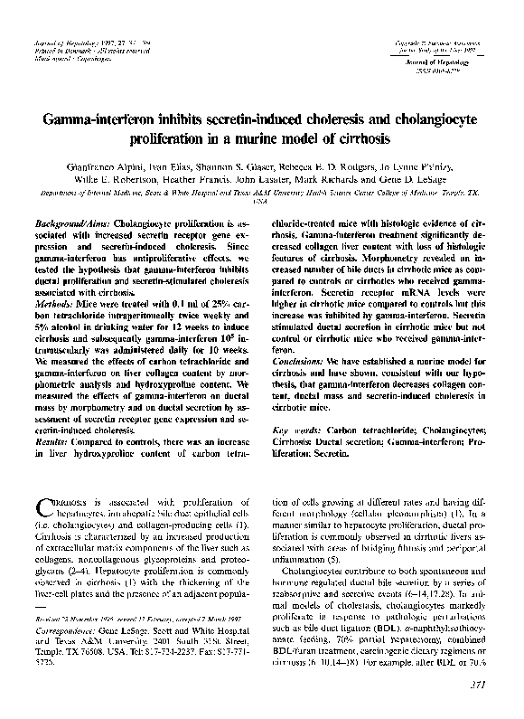 (PDF) Gamma-interferon inhibits secretin-induced choleresis and ...