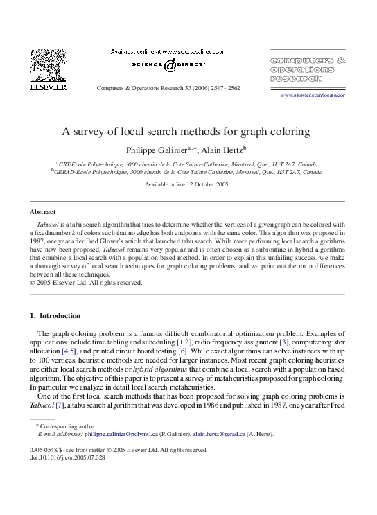 (PDF) A survey of local search methods for graph coloring