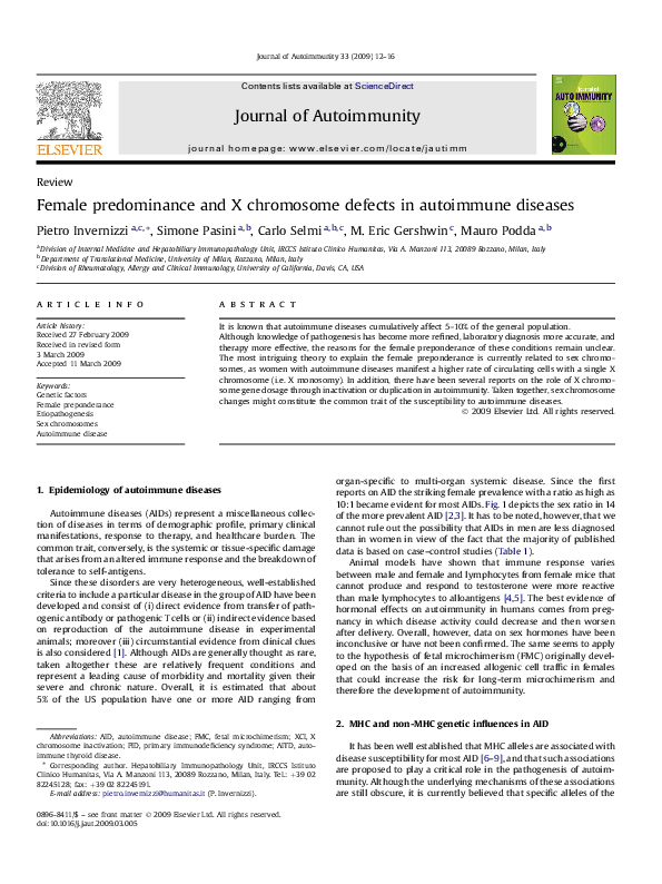 (PDF) Female predominance and X chromosome defects in autoimmune diseases