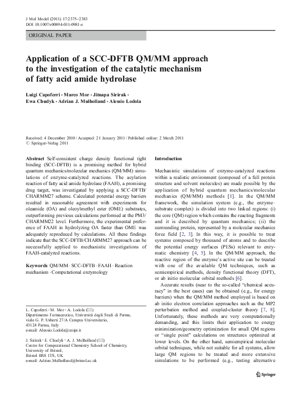 (PDF) Application of a SCC-DFTB QM/MM approach to the investigation of the catalytic mechanism ...