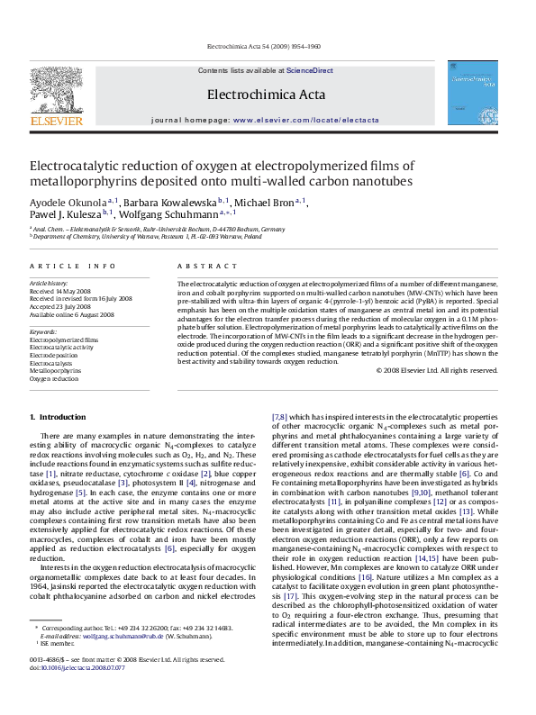 (PDF) Electrocatalytic reduction of oxygen at electropolymerized films of metalloporphyrins ...
