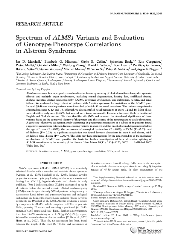 (PDF) Spectrum of ALMS1 variants and evaluation of genotype-phenotype ...