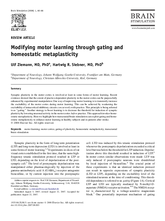 (PDF) Modifying motor learning through gating and homeostatic ...