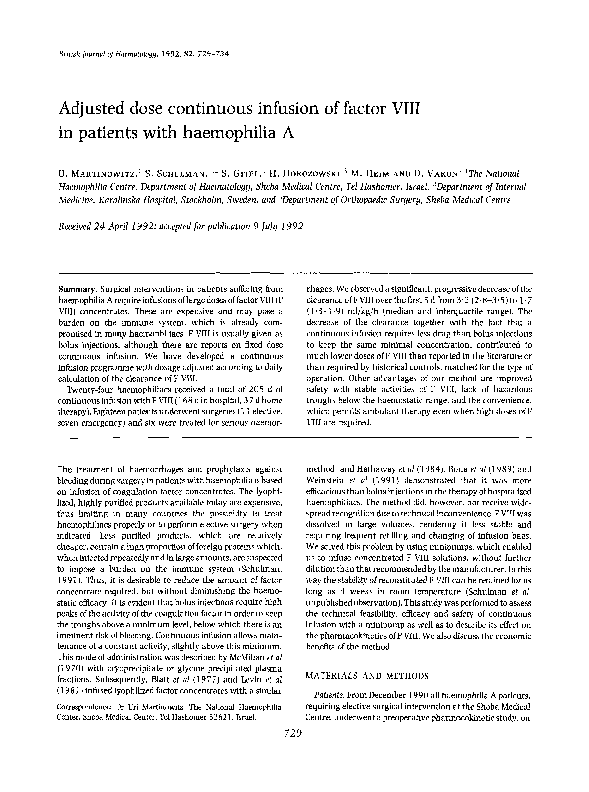 (PDF) Adjusted dose continuous infusion of factor VIII in patients with ...