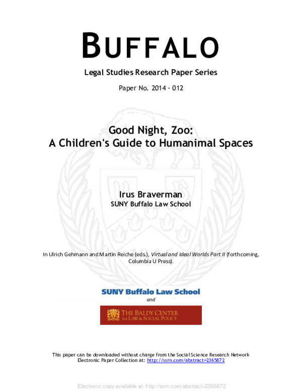 (PDF) Good Night, Zoo: A Children's Guide to Humanimal Spaces