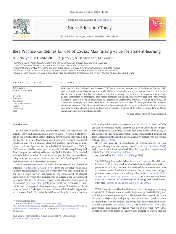 (PDF) Best Practice Guidelines for use of OSCEs: Maximising value for ...