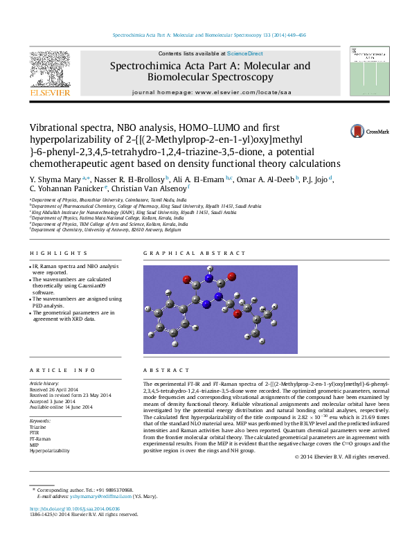 (PDF) Vibrational spectra, NBO analysis, HOMO-LUMO and first hyperpolarizability of 2-{[(2 ...