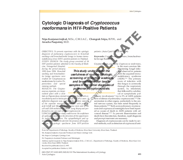 (PDF) Cytologic Diagnosis of Cryptococcus neoformans in HIV-Positive ...