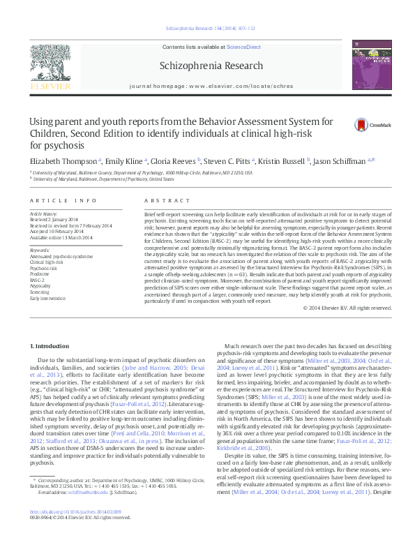 (PDF) Using parent and youth reports from the Behavior Assessment ...