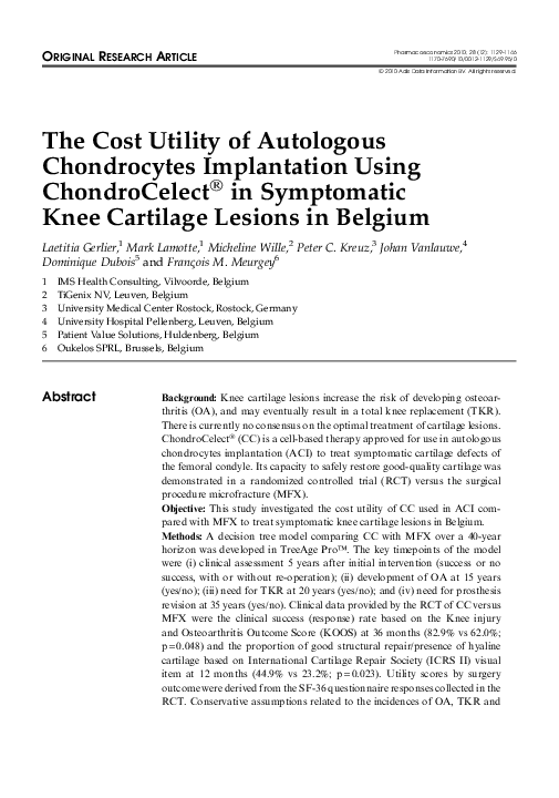 (PDF) The Cost Utility of Autologous Chondrocytes Implantation Using ...