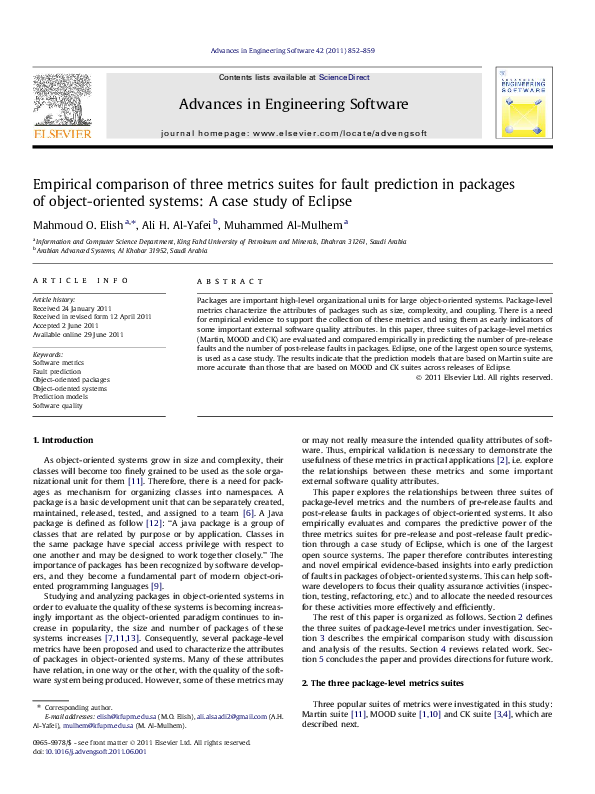 Pdf Empirical Comparison Of Three Metrics Suites For Fault Prediction In Packages Of Object