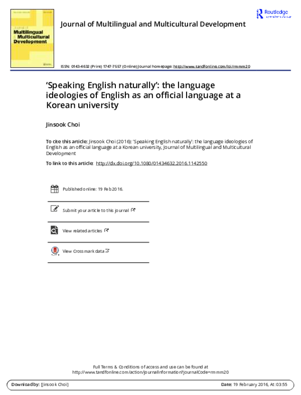 (PDF) 'Speaking English naturally': the language ideologies of English ...