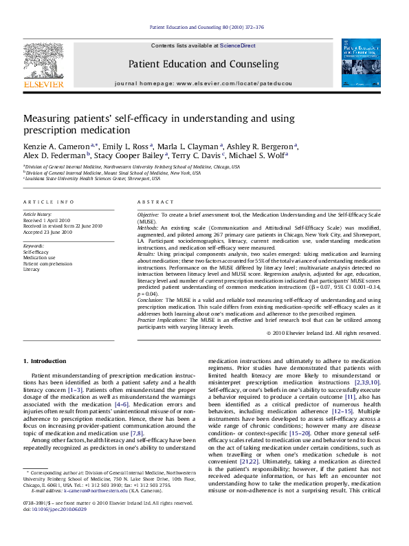 (PDF) Measuring patients’ self-efficacy in understanding and using ...