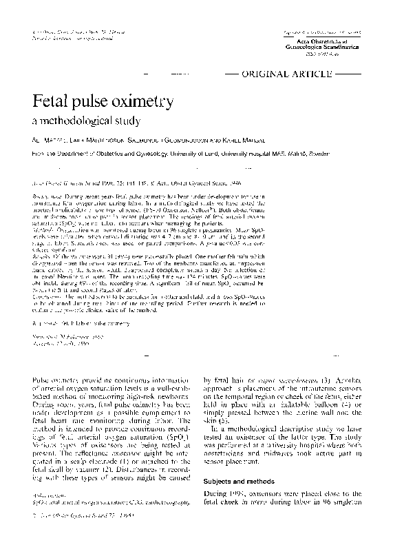(PDF) Fetal pulse oximetry a methodological study | Saemundur ...