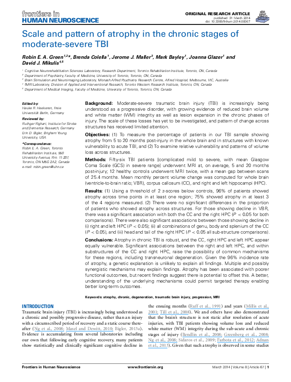 (PDF) Scale and pattern of atrophy in the chronic stages of moderate ...