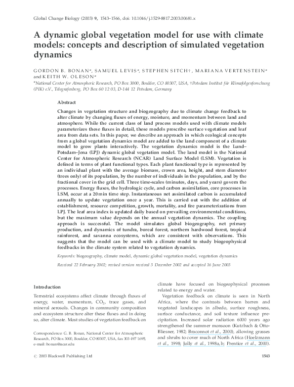 (PDF) A dynamic global vegetation model for use with climate models ...