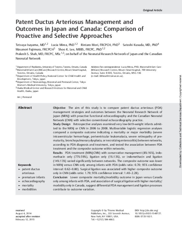 (PDF) Patent Ductus Arteriosus Management and Outcomes in Japan and ...