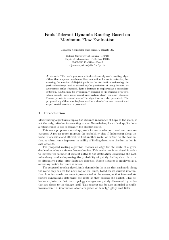 Pdf Fault Tolerant Dynamic Routing Based On Maximum Flow Evaluation
