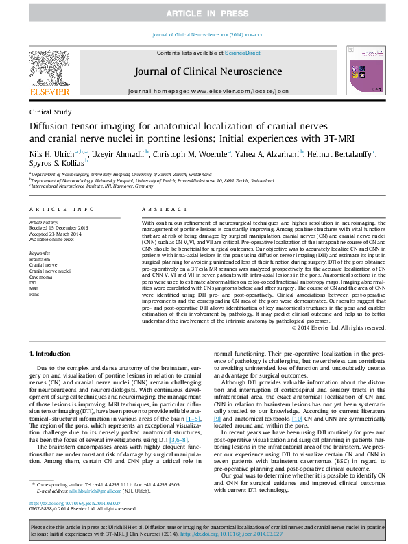 (PDF) Diffusion tensor imaging for anatomical localization of cranial ...