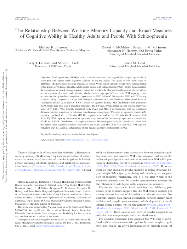 (PDF) The relationship between working memory capacity and executive functioning: Evidence for a ...